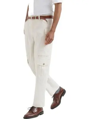 Brunello Cucinelli Peached Cotton Gabardine Explorer Trousers - Snow