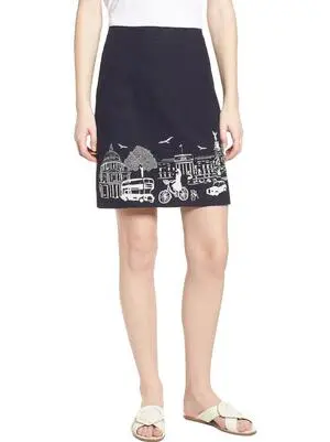 Boden Tilda Embroidered Cotton Skirt - Navy