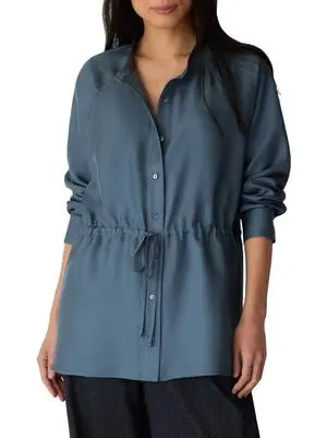 Eileen Fisher Silk Mandarin Collar Drawcord Shirt - Coldspring