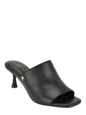 Tommy Hilfiger Sassey Faux Leather Kitten Heel Slide Sandal - Black