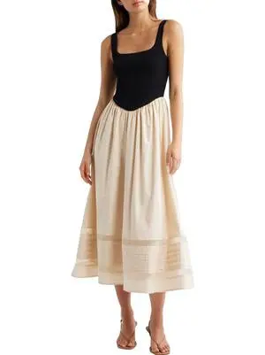 Moon River Sleeveless Mixed Media Maxi Dress - Black Multi