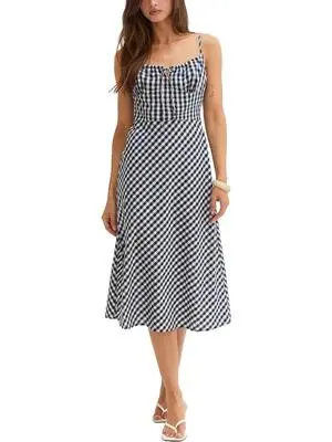 CRESCENT Gingham Slip Midi Dress - Navy