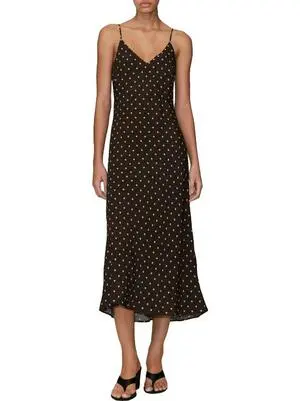 Mango Printed V-neck Slipdress Chocolate