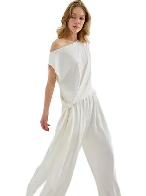 MONLICIA Torina Draped One-shoulder Viscose Top - Ecru