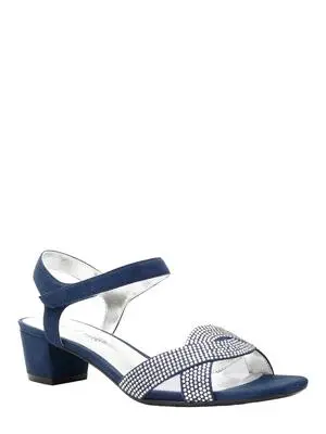 DAVID TATE Rona Embellished Block Heel Sandal - Navy Suede
