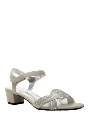 DAVID TATE Rona Embellished Block Heel Sandal - Silver Suede