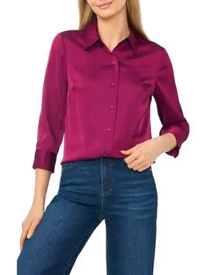 CECE DUPRAZ Button Front Satin Shirt - Deep Mulberry
