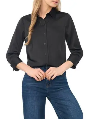 CECE DUPRAZ Button Front Satin Shirt - Rich Black