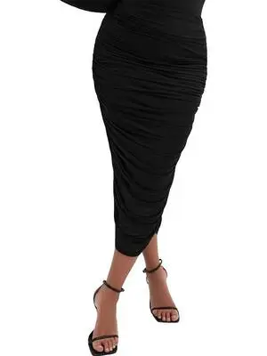 City Chic Anastasia Ruched Midi Skirt - Black