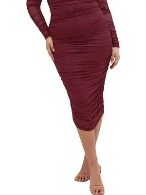 City Chic Anastasia Ruched Midi Skirt - Choc Cherry