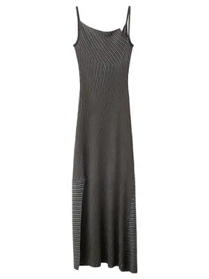 Mango Asymmetrical Striped Knit Dress - Coffee