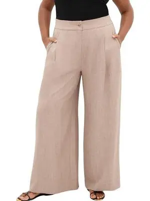 City Chic Luci Pleated Wide Leg Pants - Latte