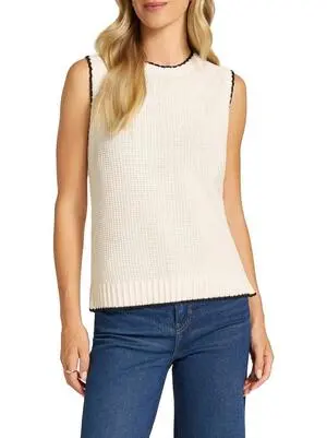 Matty M. Elm Crewneck Cotton Sweater Vest - Ivory/black