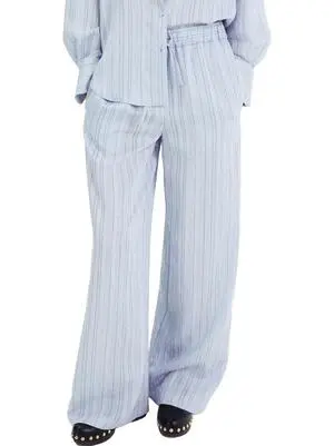 Mango Striped Straight Leg Trousers - Blue