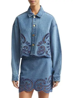 Ulla Johnson Bobbi Eyelet Denim Jacket River