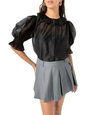 English Factory Ruffled Organza Top - Black