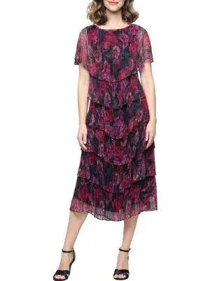 SL FASHIONS Tiered Bodre Dress - Pink Multi