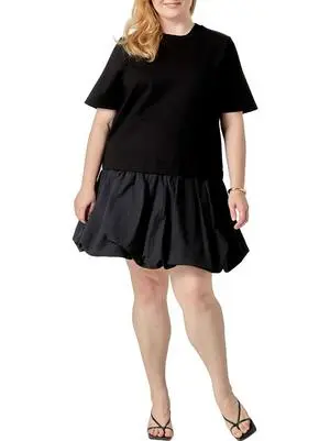 English Factory Bubble Mixed Media Minidress - Black