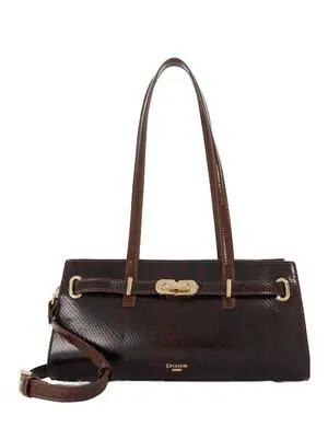 Dune London Depend Croc Embossed Leather Shoulder Bag - Brown