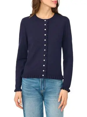 CECE DUPRAZ CeCe Ruffle Trim Cardigan Classic Navy