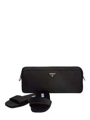 PRADA Prada Silk Satin Slippers And Travel Pouch