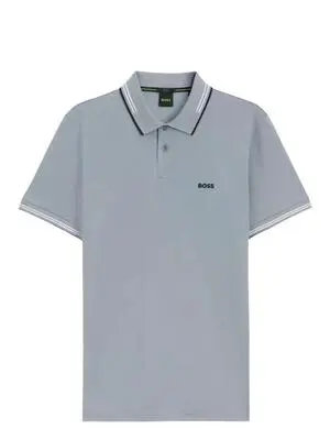 BOSS Stretch-cotton Slim-fit Polo Shirt With Branding And Stripes - Grey