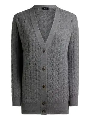 Etro Wool Cardigan With Paisley Detailing Grey