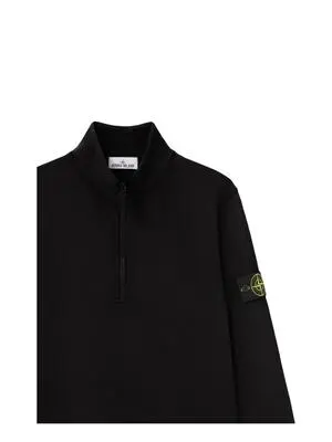 Stone Island 6100070 Organic-cotton Fleece Regular-fit Half-zip Sweatshirt - Black