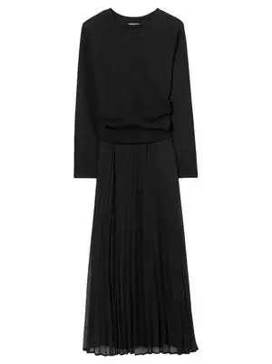 Claudie Pierlot Bi-material T-shirt Midi Dress - Black