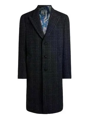Etro Wool And Cashmere Coat With Check Motif - Blue