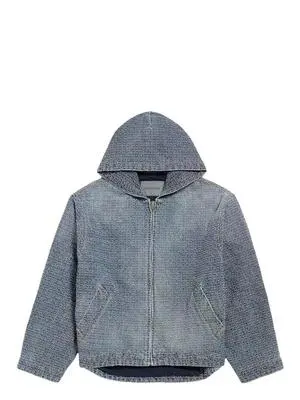 Balenciaga Balenciaga Embroidered Denim Hooded Jacket Blue