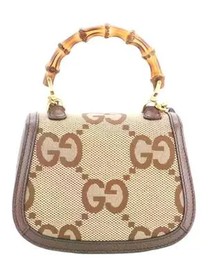 Gucci Bamboo 1947 Top Handle Bag Jumbo Gg Canvas Mini Crossbody Bag - Brown