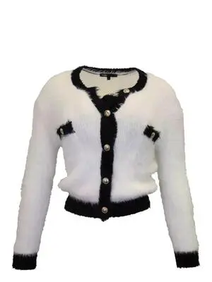 Maje Fuzzy Cardigan With Contrasting Trim - White