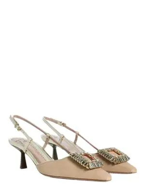 Roberto Festa Ingrid Rhinestone-embellished Squared-toe Slingback Pumps - Neutrals