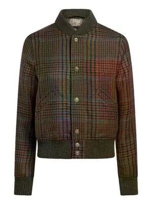 Etro Wool Bomber Jacket With Peacock Embroidery And Prince Of Wales Motif - Brown