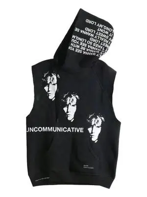 SAITOS Asymmetrical Graphic-print Sleeveless Hoodie - Black