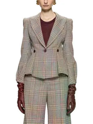 NISSA Checked Tailored Blazer - Neutrals