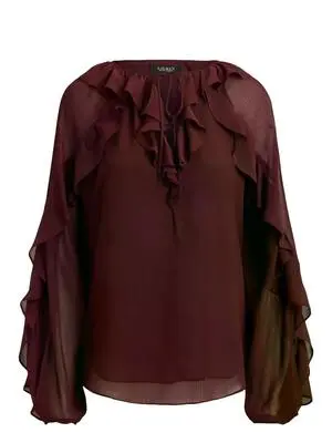 Ralph Lauren Ruffled Long-sleeve Blouse - Red
