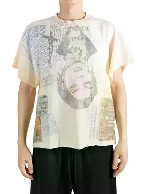 SAITOS Graphic-print Distressed T-shirt - Neutrals