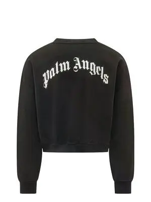 Palm Angels Curved Logo Cropped Crewneck Sweatshirt - Black
