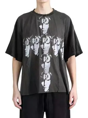 SAITOS Wormhole Graphic-print Distressed T-shirt - Black