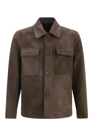 SALVATORE SANTORO Button-up Suede Jacket - Brown