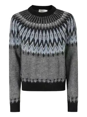ROBERTO COLLINA Patterned Crew Neck Long Sleeve Sweater - Grey