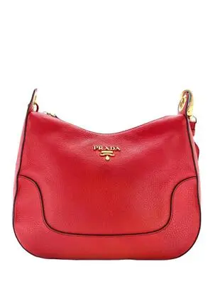 PRADA Striped Strap Zip Hobo Vitello Daino Medium Crossbody Bag