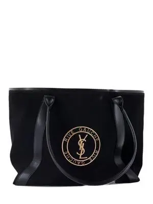 Saint Laurent Rive Gauche Open Embroidered Canvas Large Tote Bag - Black