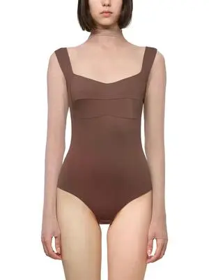 ATU BODY COUTURE Tulle-insert Long-sleeve Top - Brown