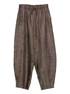 ALYSI Floral Print Silk Track Pants - Brown
