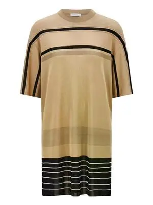 FERRAGAMO Viscose Knitted Top With Contrasting Stripes - Neutrals