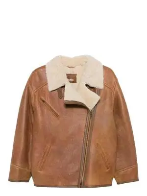Isabel Marant Étoile Shearling Collar Leather Biker Jacket - Brown