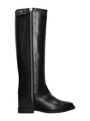 VIA ROMA 15 Buckled Zip-fastening Knee-high Boots - Black